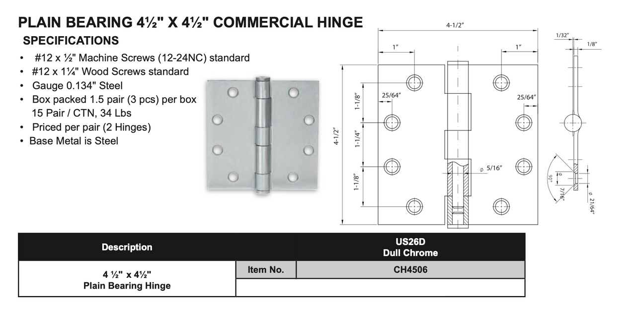 4-1/2" x 4-1/2" Plain Bearing Hinge - Delaney Hardware