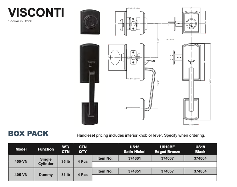 Artino Interior for Visconti Handleset, Oil-Rubbed Bronze Edged (US10BE ...
