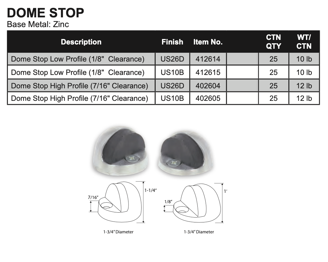 Dome Stop, High Profile - Delaney Hardware