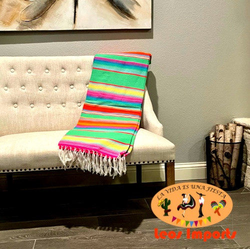 Mexican Serape Blanket Neon Colors Saltillo Zarape XL 82" x 56"