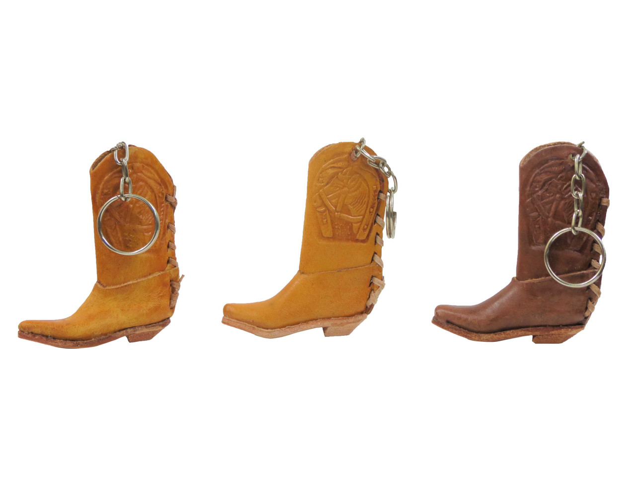 3 PACK Handmade Mexican 3" Leather Boot Keychains