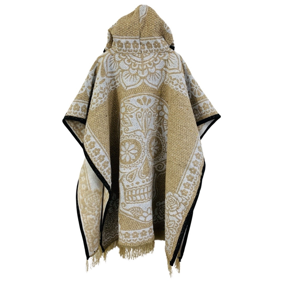 Day of the Dead Poncho with Hoodie - Reversible Dia de los Muertos ...