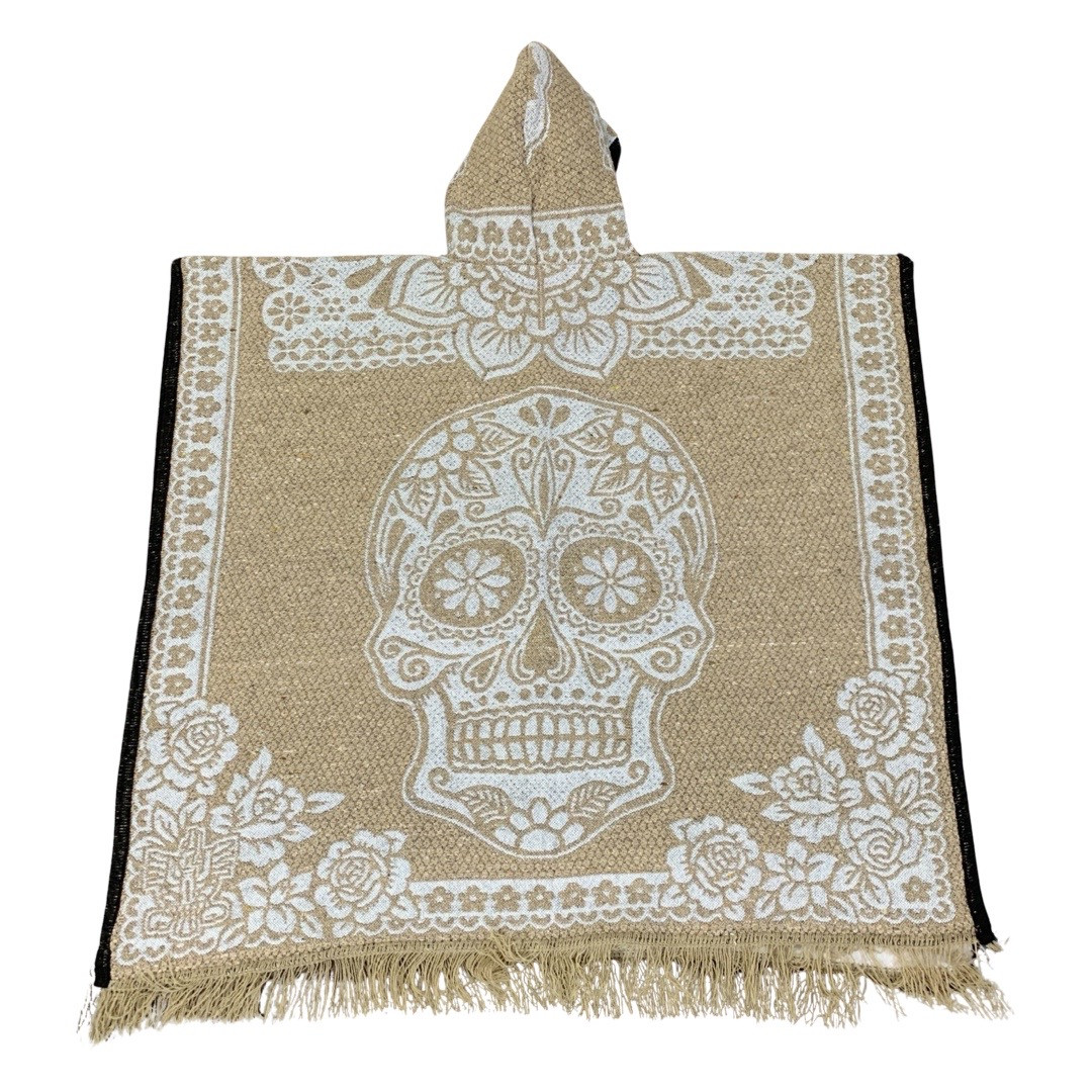 Day of the Dead Poncho with Hoodie - Reversible Dia de los Muertos ...