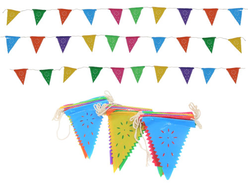 Mexican Party Fiesta Papel Picado Triangle Flags Plastic Banner 25 ft long