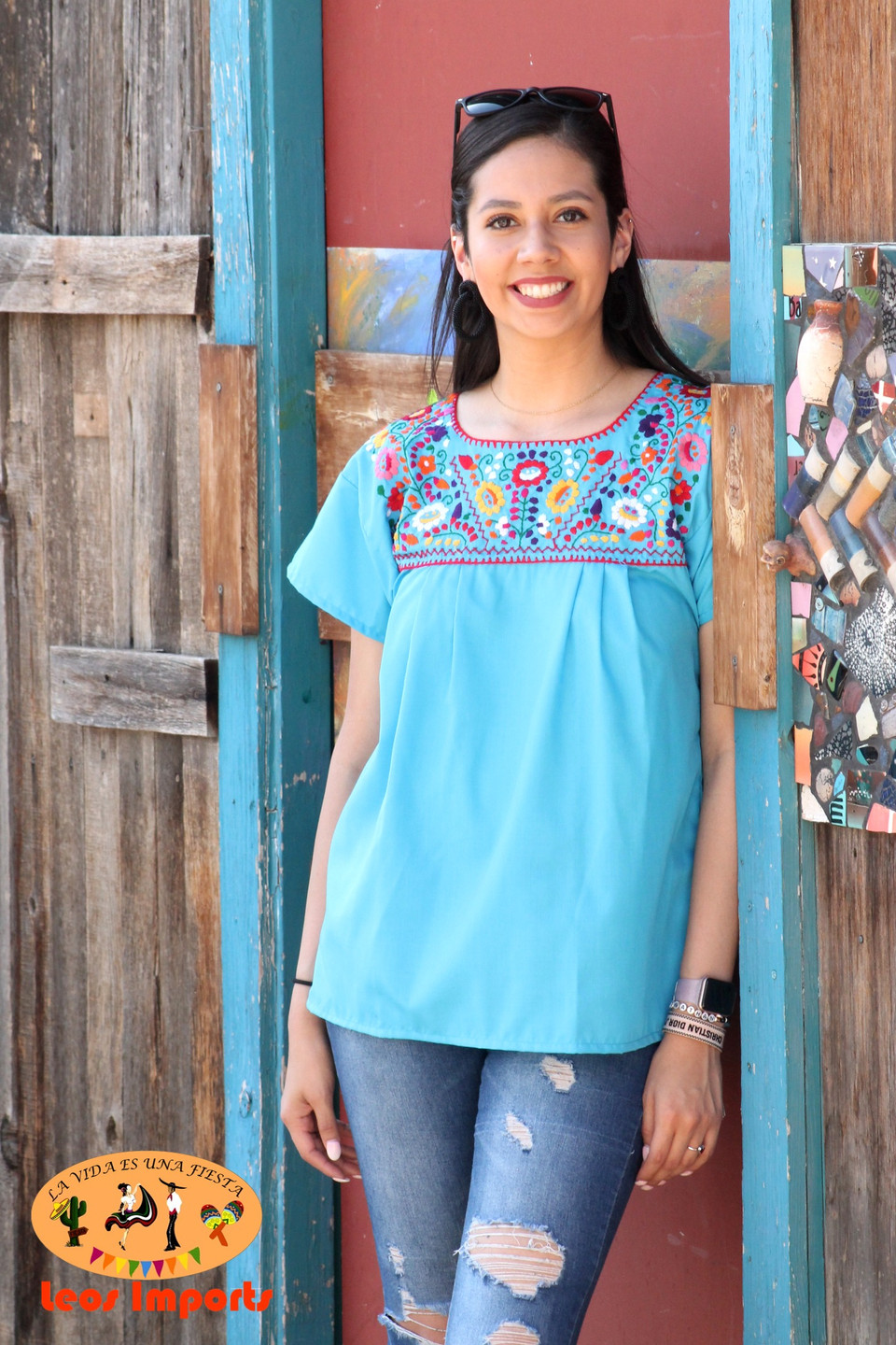 Mexican Blouse Campesina with Floral Hand Embroidery | Shop Online at ...
