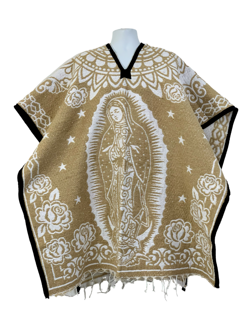 Authentic Mexican Poncho Virgen de Guadalupe Reversible Cobija Blanket ...