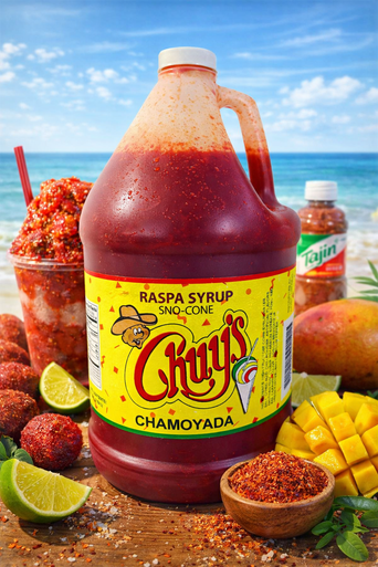 Chamoyada Sno Cone Syrup 1 Galon 128 Ounce Raspa Cereza Flavor Chuy's