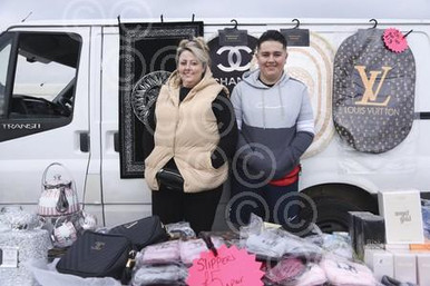 39411342-Tara and Ellia at the Arminghall car boot sale, one of the ...
