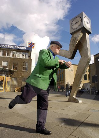 17258067-Clocks Going Forward on Sunday. Sculpture George Wylie with ...