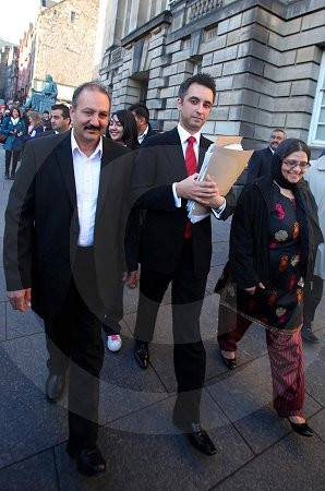 14029344-Mohammed Atif Siddique's lawyer Aamer Anwar, centre outside ...
