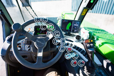 40044111-Interior view of a Merlo telehandler cab, showcasing the ...