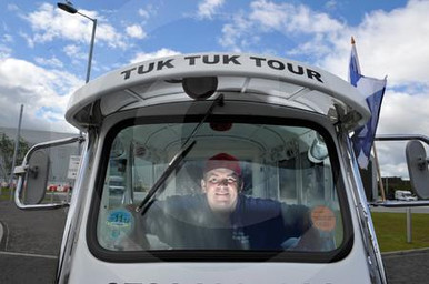 21697382-Picture Nick Ponty Pat Donelly gives Stef Lach a Tuk Tuk tour ...