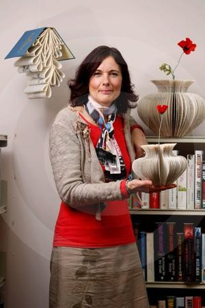 26282428-Artist Anne Scott with some of her Book Art which is on ...