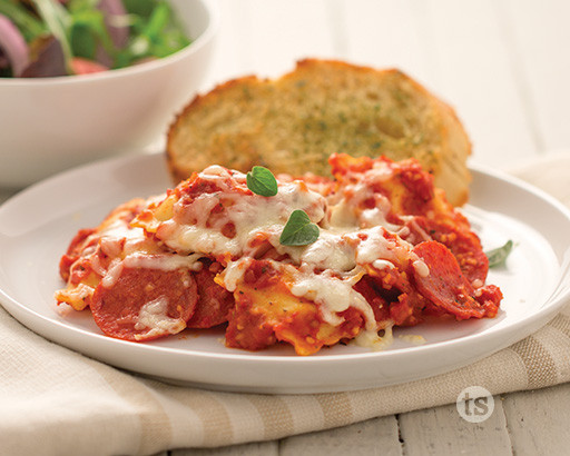 Pepperoni Ravioli Pizza Bake