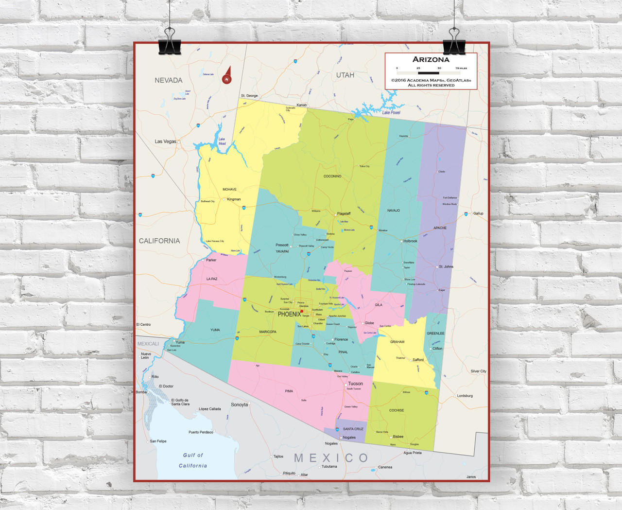 Arizona Wall Map - Political | World Maps Online