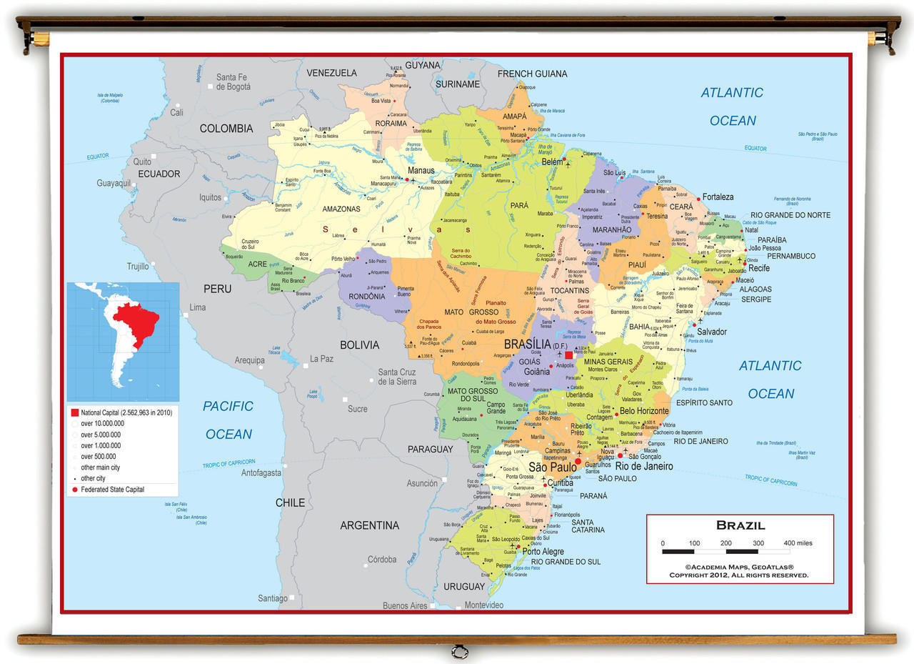 Brazil Political Educational Wall Map from Academia Maps | World Maps ...