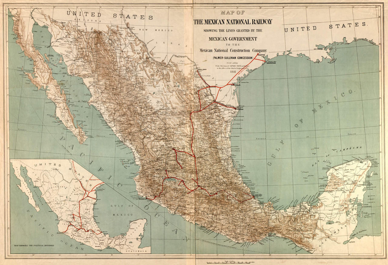 Mexico Vintage Railroad Map Print (1881)| World Maps Online