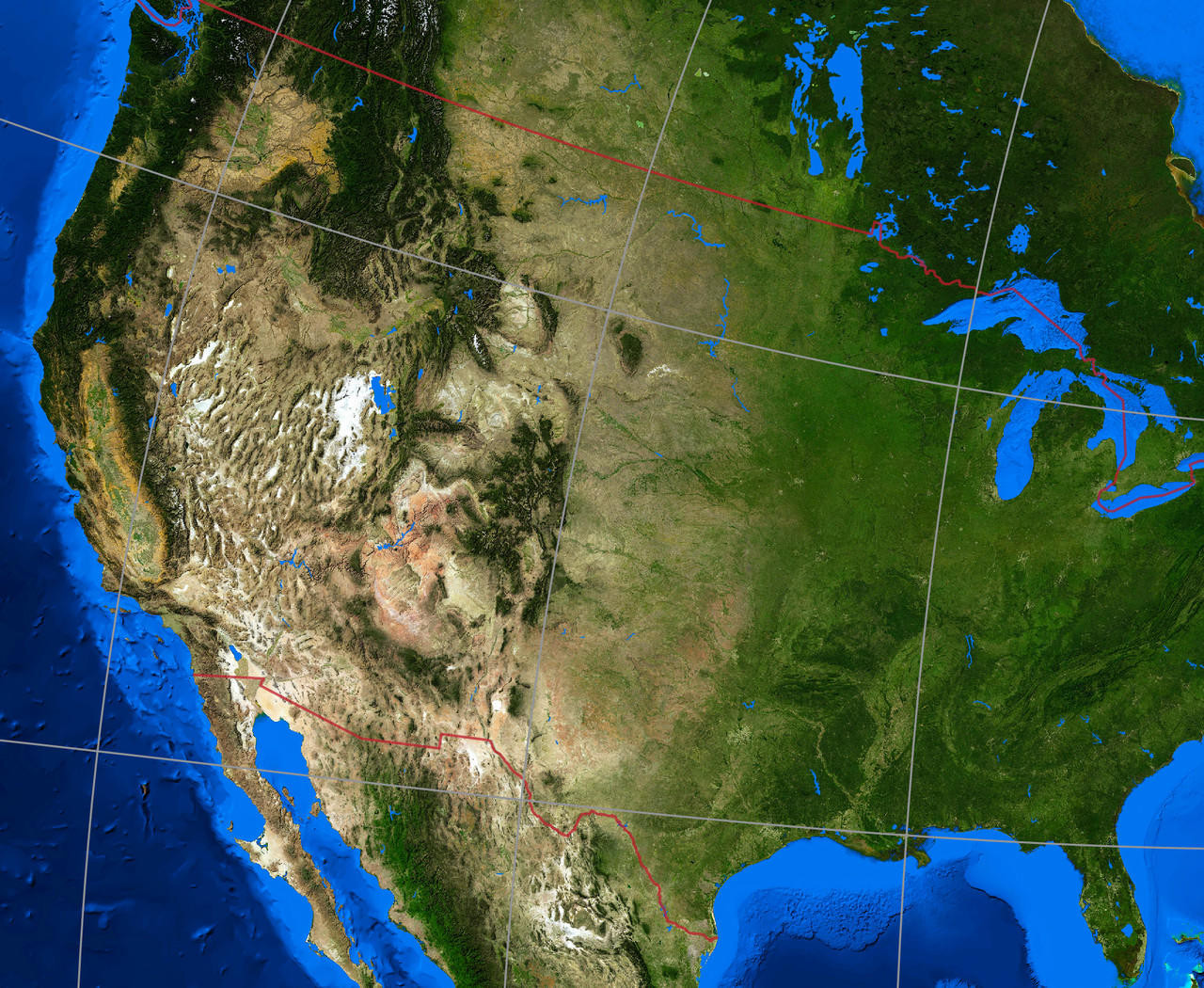 World Satellite Image Map - Topography & Bathymetry - Oblique Mercator ...