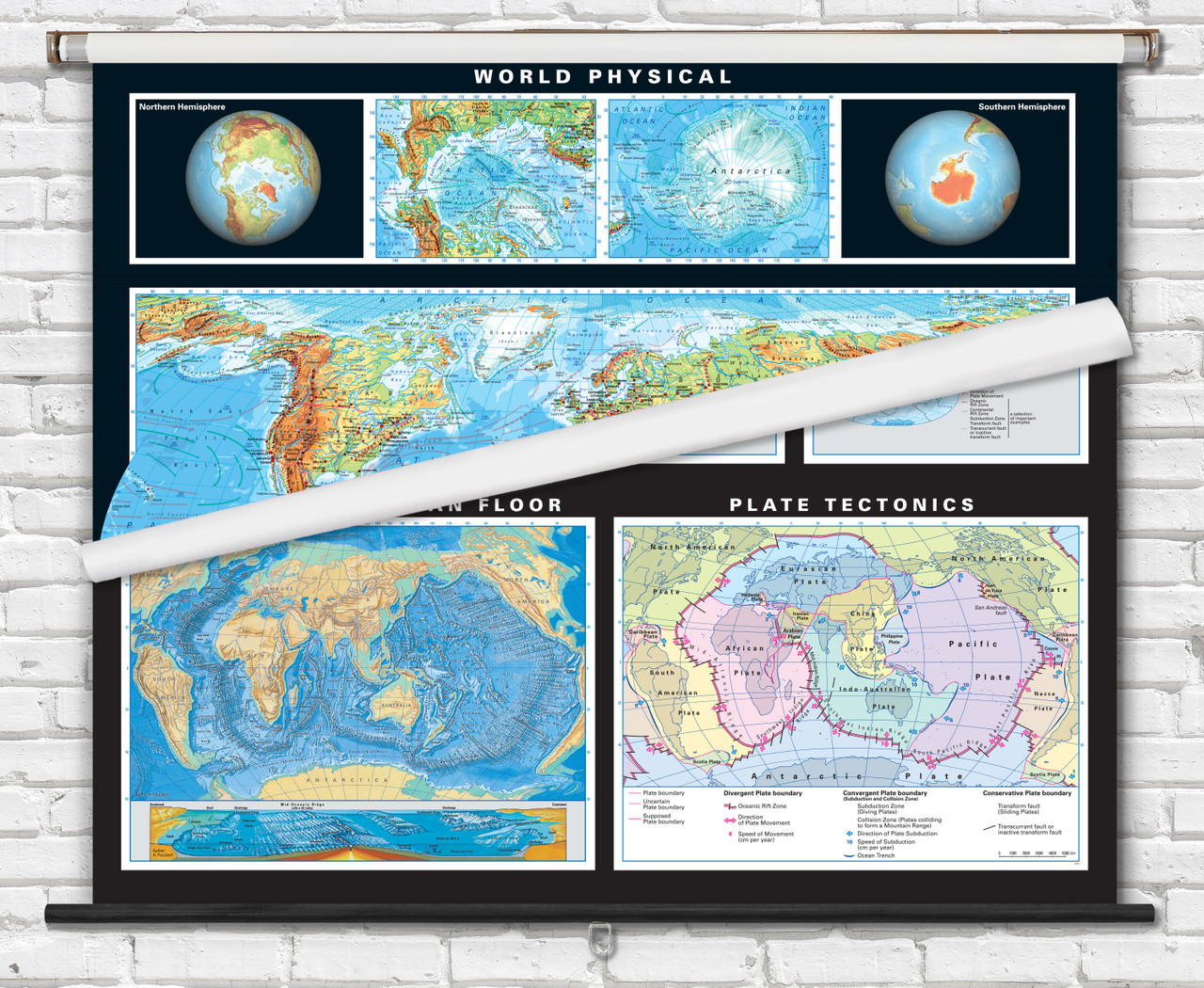 Advanced World Physical Map on Spring Roller - 63" x 53" - from Klett ...
