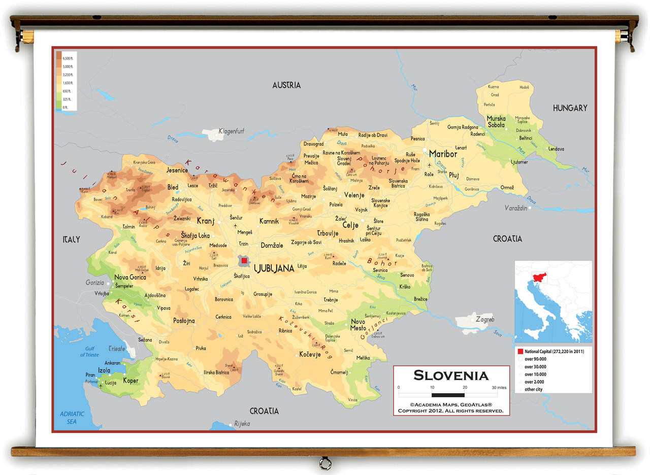 Slovenia Physical Educational Map from Academia Maps | World Maps Online