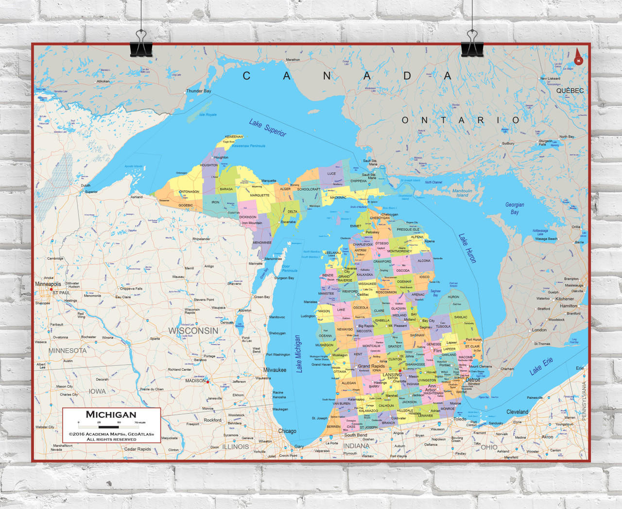 Michigan Wall Map - Physical | World Maps Online