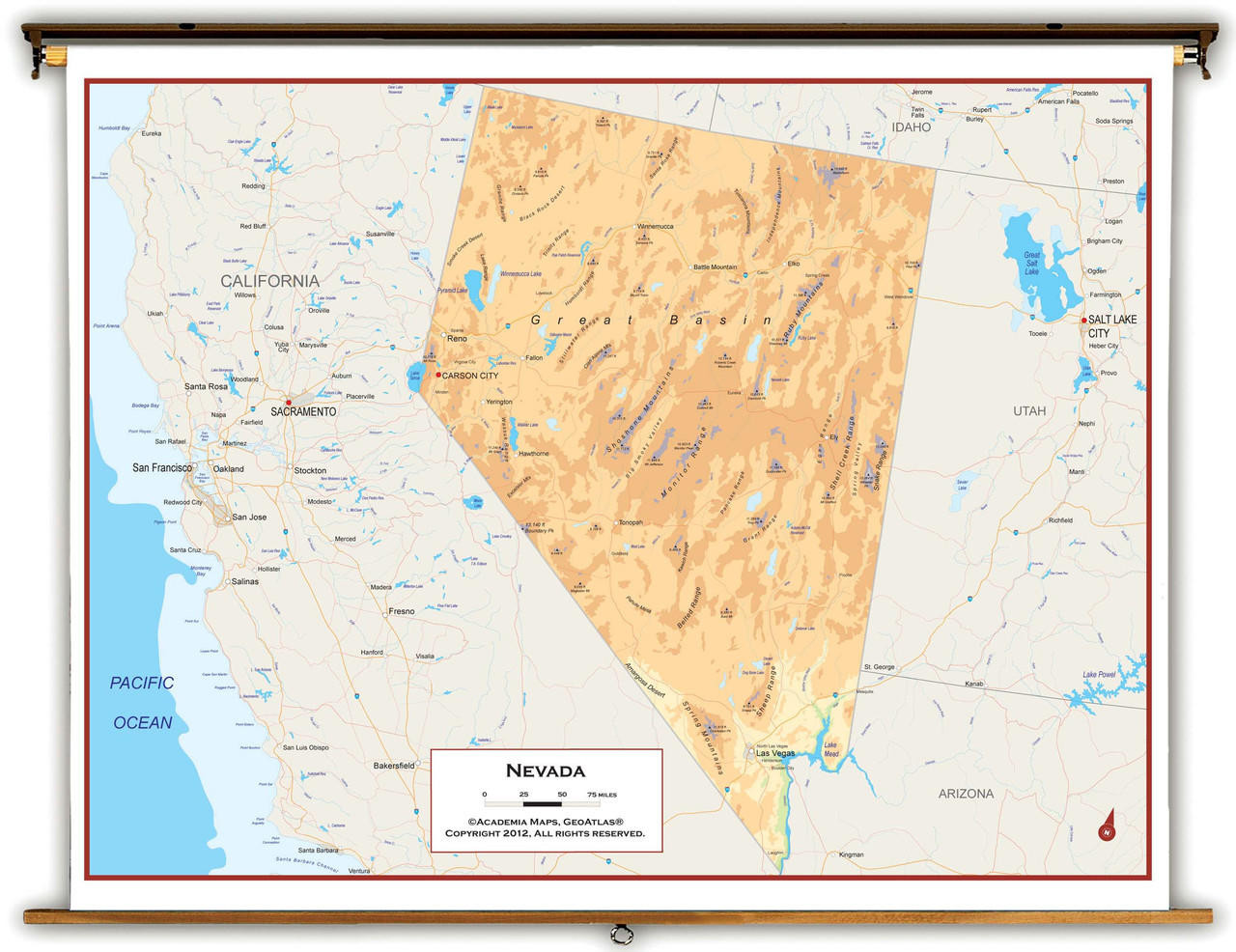 Nevada Wall Map - Physical | World Maps Online