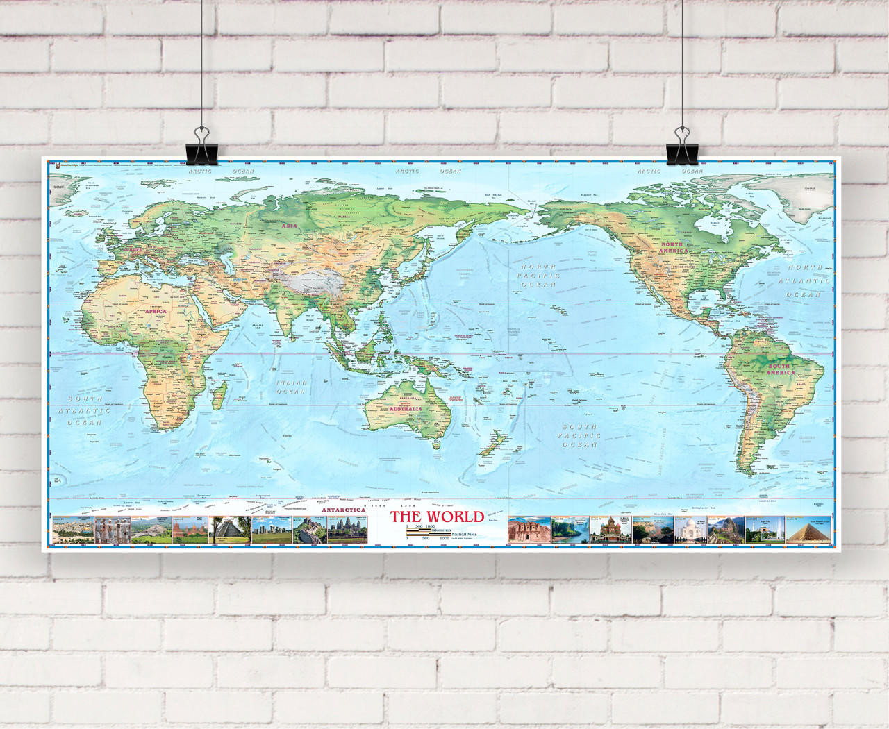 World Physical Wall Map Pacific Centered by Compart Maps | World Maps ...