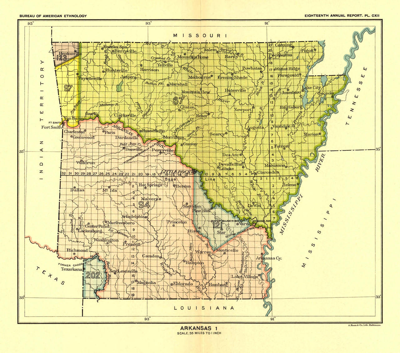 Historical Map of Arkansas - Indian Lands - 1896 | World Maps Online