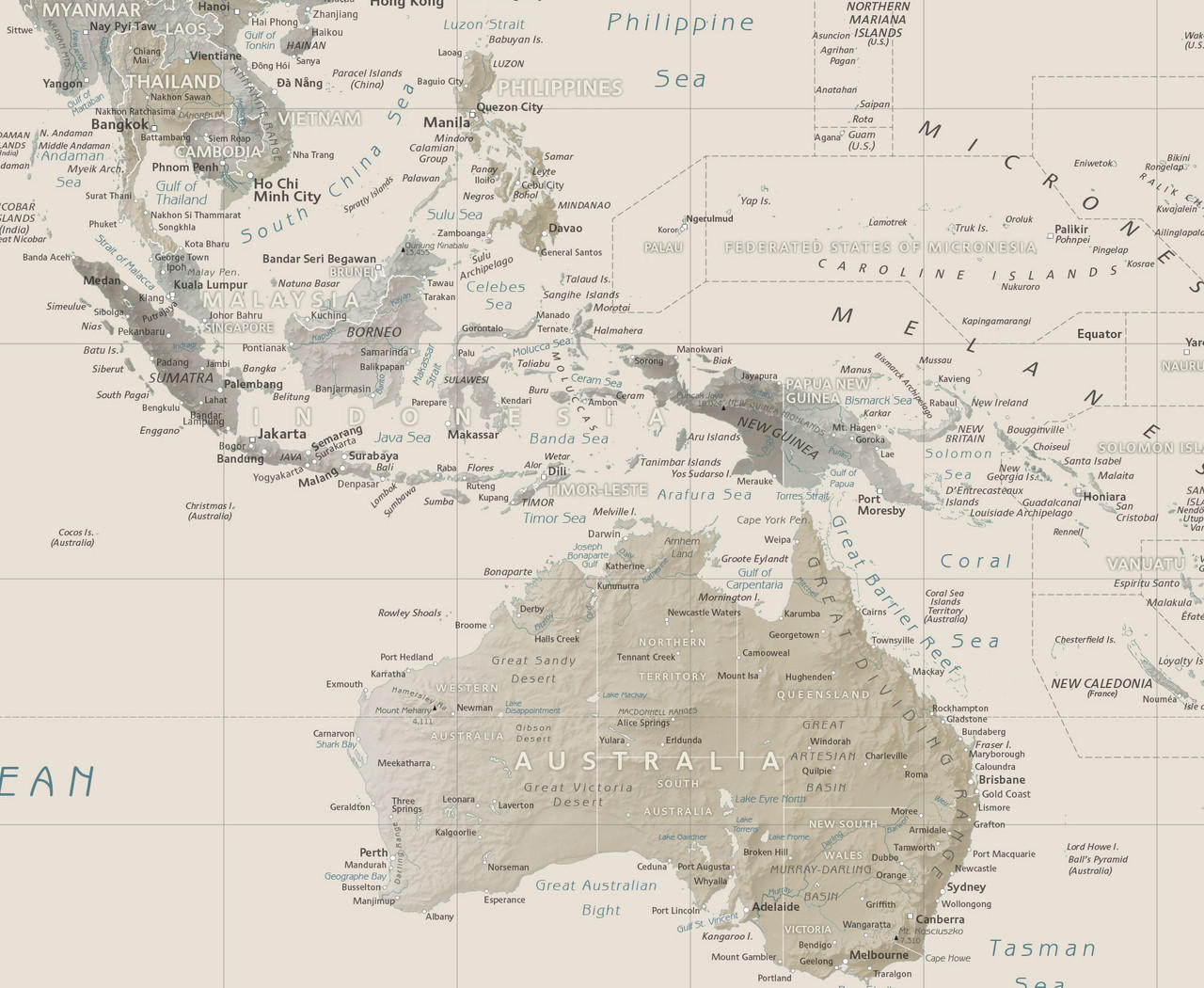 Neutral Tones World Political Wall Map | World Maps Online