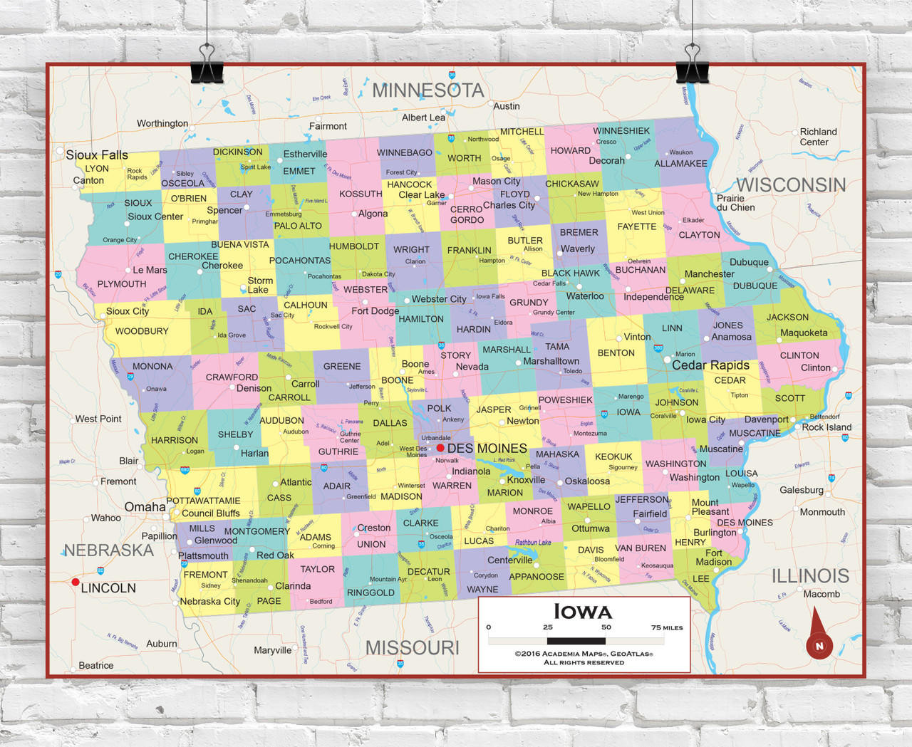 Iowa Wall Map - Political | World Maps Online