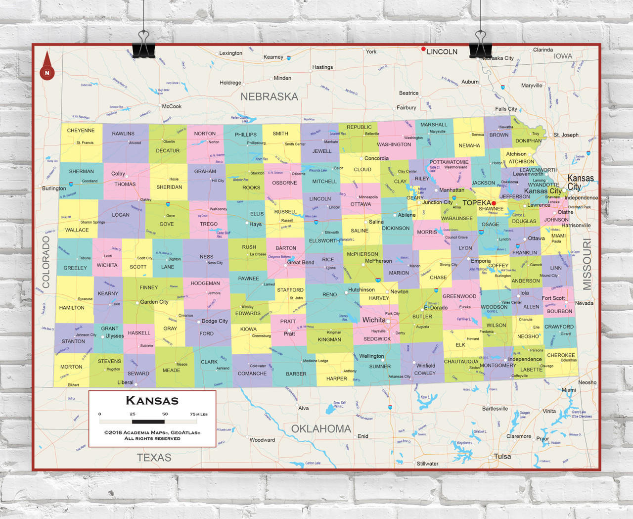Kansas Wall Map - Political | World Maps Online