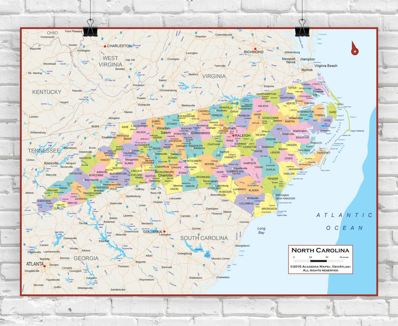 North Carolina Wall Map - Political | World Maps Online