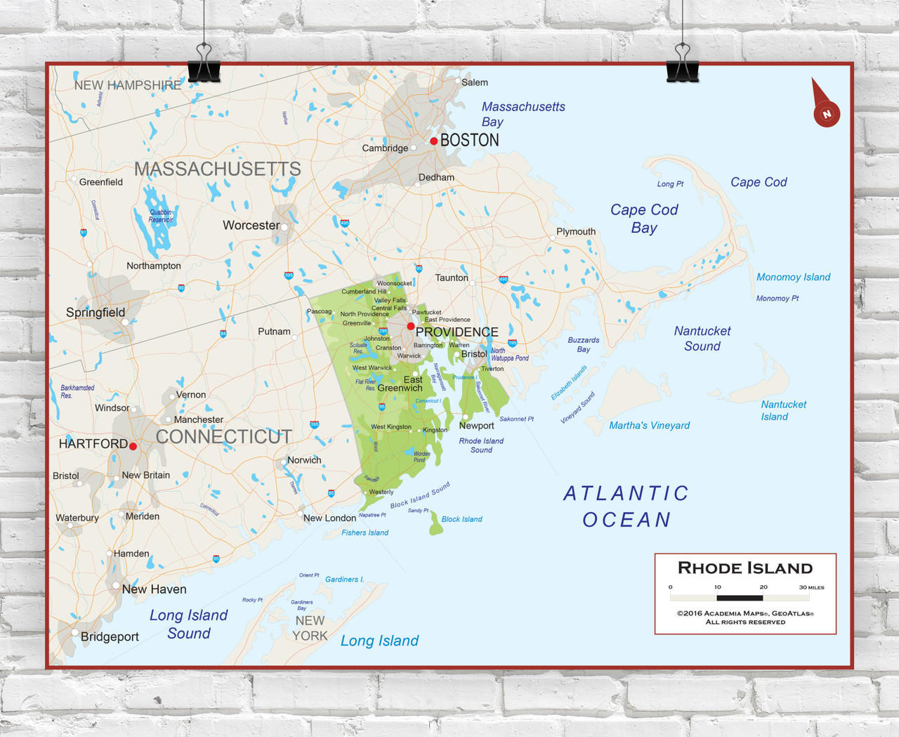 Rhode island physical map