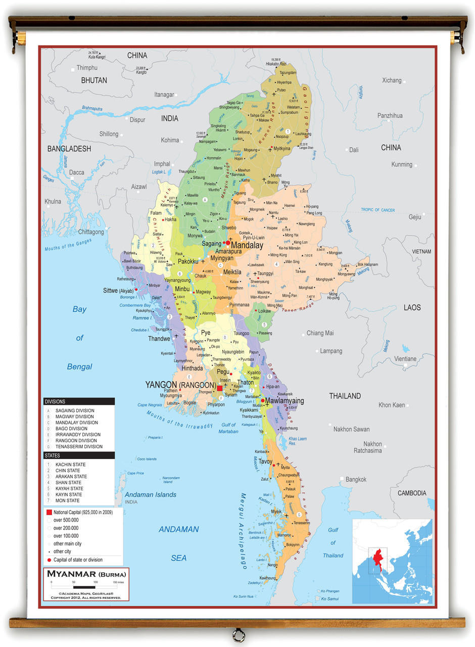Myanmar (Burma) Political Educational Map from Academia Maps | World ...