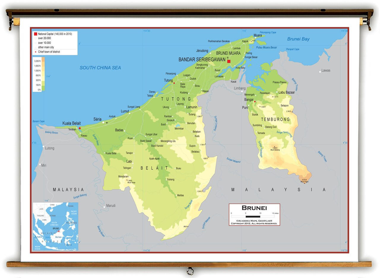 Brunei Physical Educational Map from Academia Maps | World Maps Online