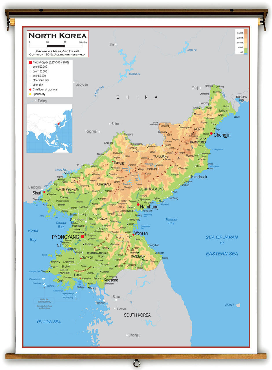 North Korea Physical Educational Map from Academia Maps | World Maps Online