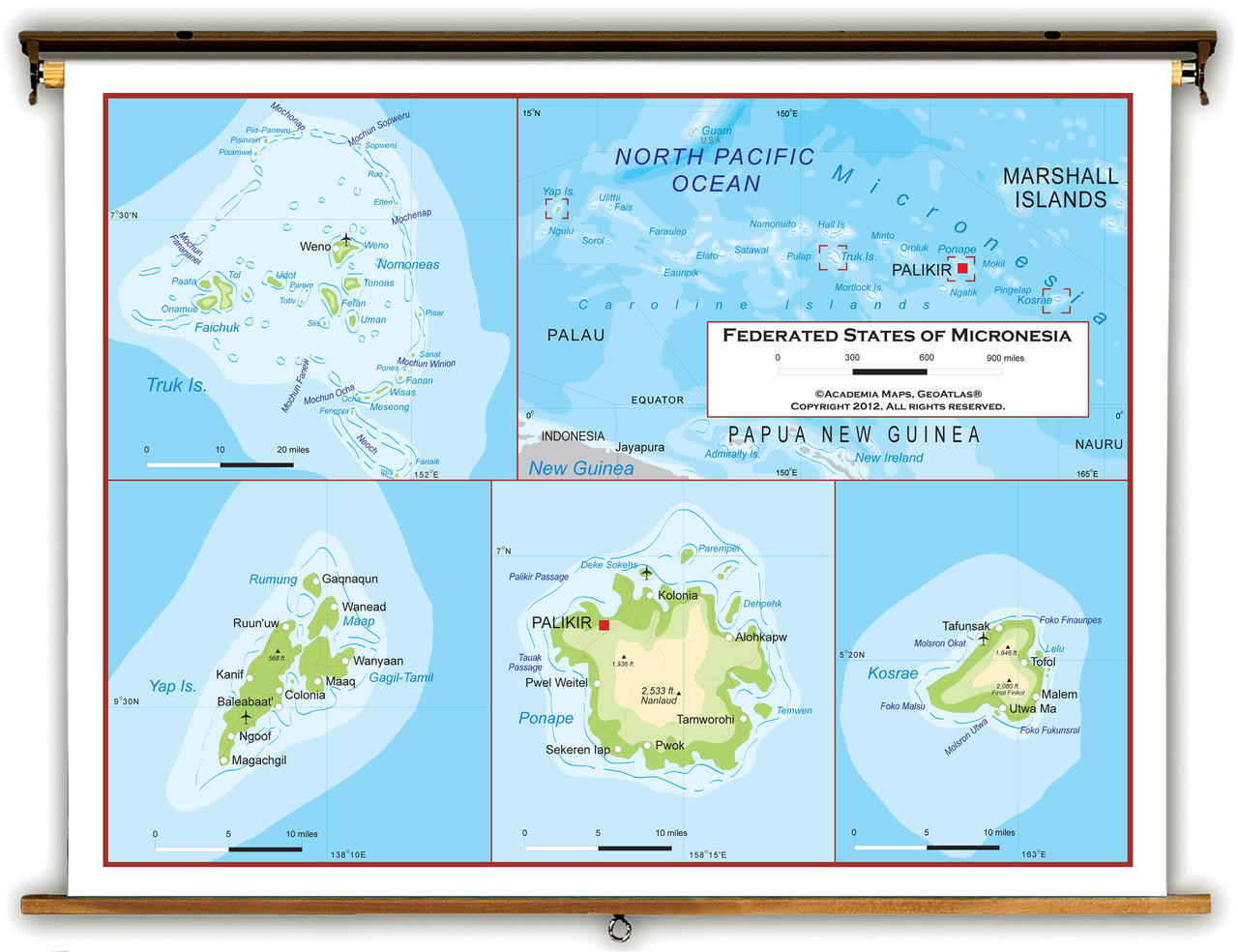 Micronesia Physical Educational Map from Academia Maps | World Maps Online