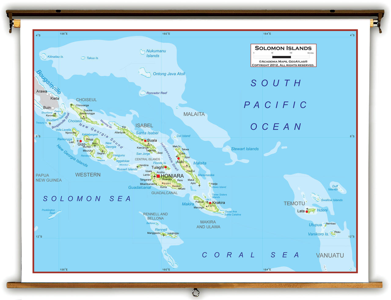 Solomon Islands Physical Educational Map from Academia Maps | World ...