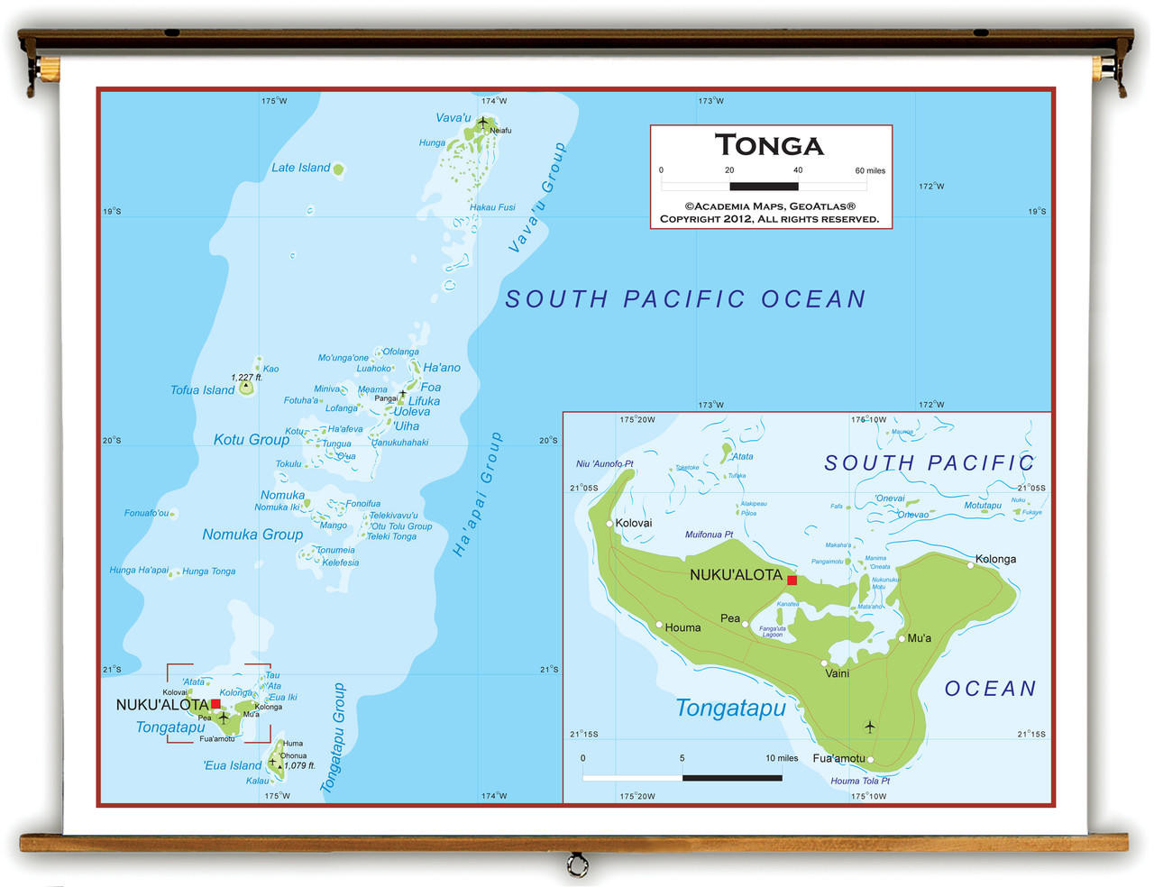 Tonga Physical Educational Map from Academia Maps | World Maps Online