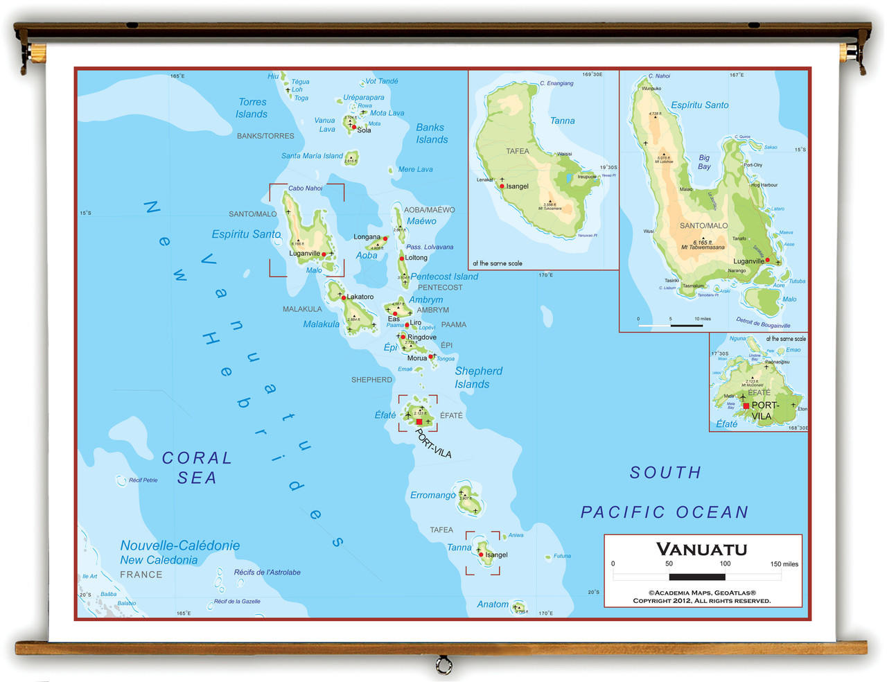 Vanuatu Physical Educational Map from Academia Maps | World Maps Online