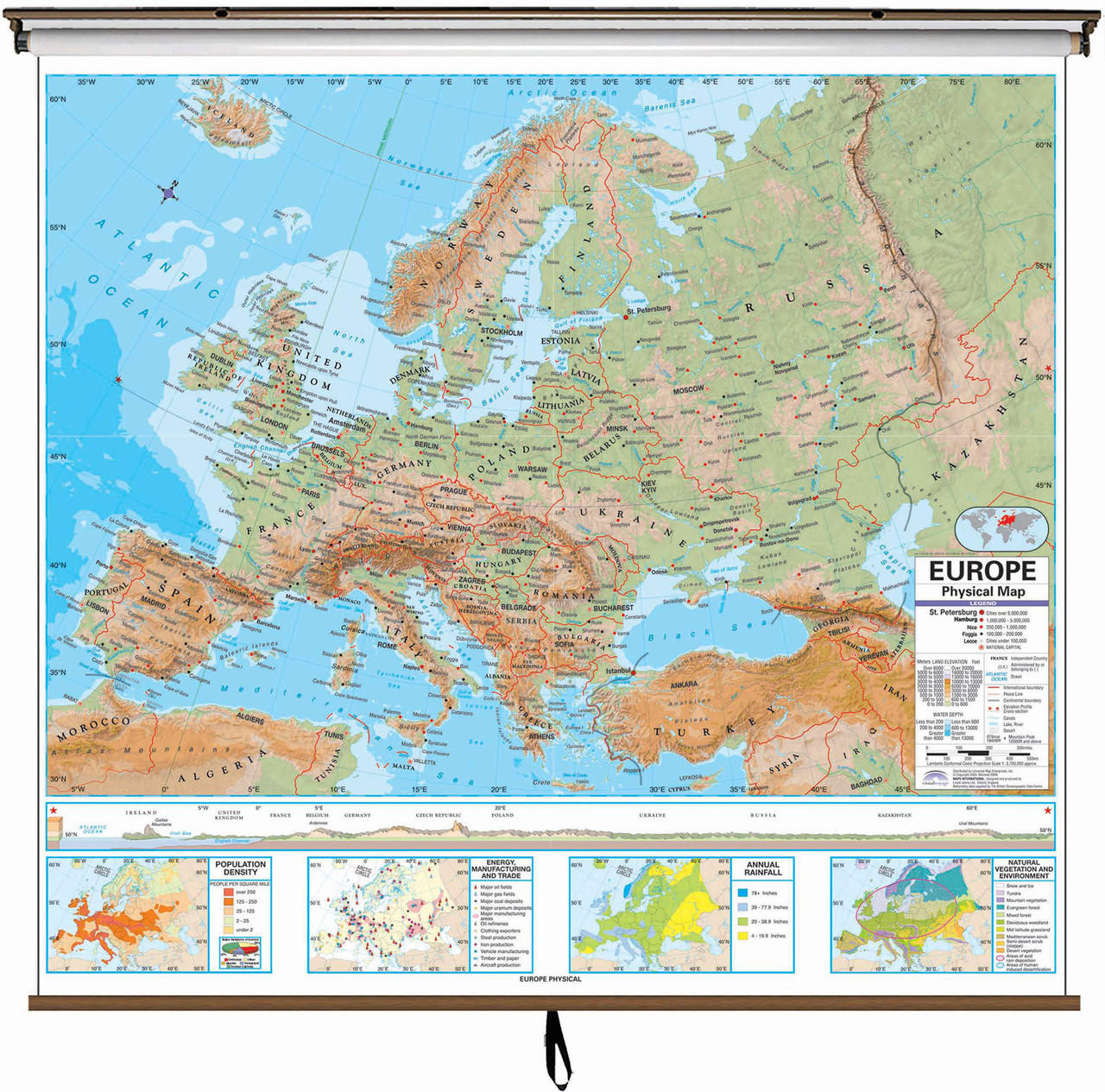 Physical Map Of Europe With Key