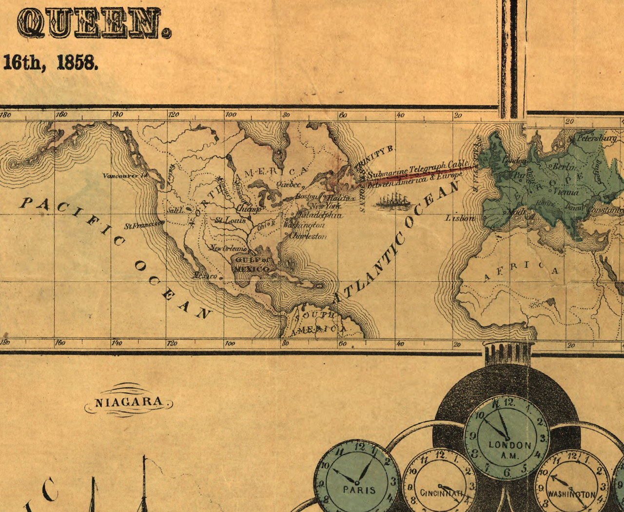Historic Map - World - World Telegraph Chart - 1858 | World Maps Online