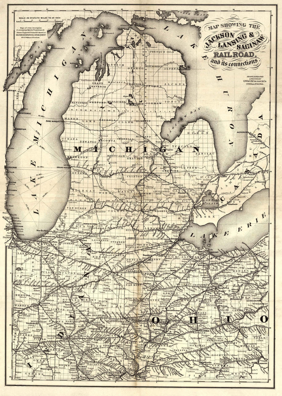 Historic Railroad Map of Michigan - 1867 | World Maps Online
