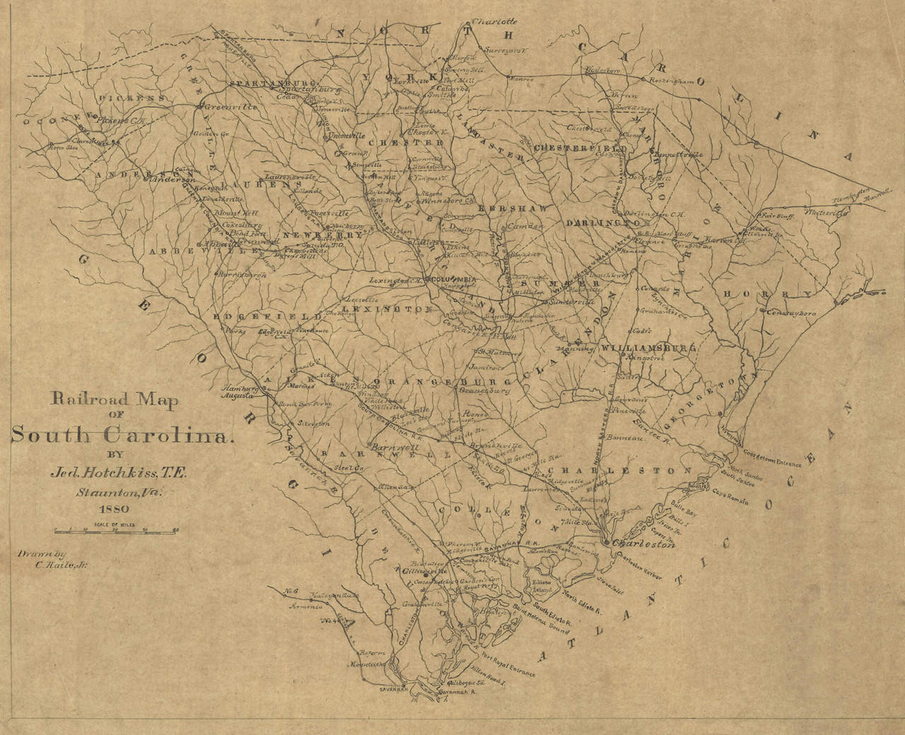 Historic Railroad Map of South Carolina - 1880 | World Maps Online