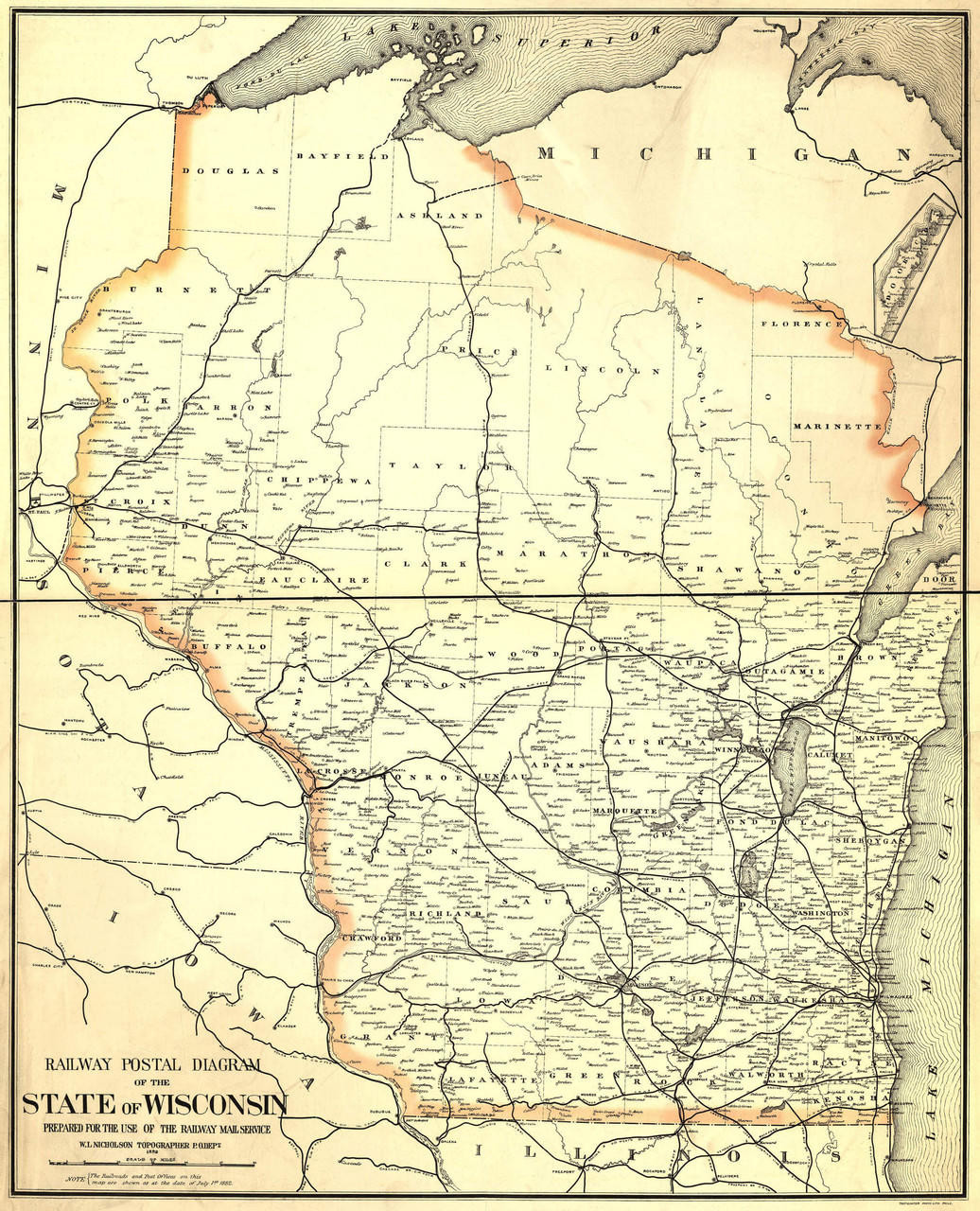 Historic Railroad Map of Wisconsin - 1882 | World Maps Online
