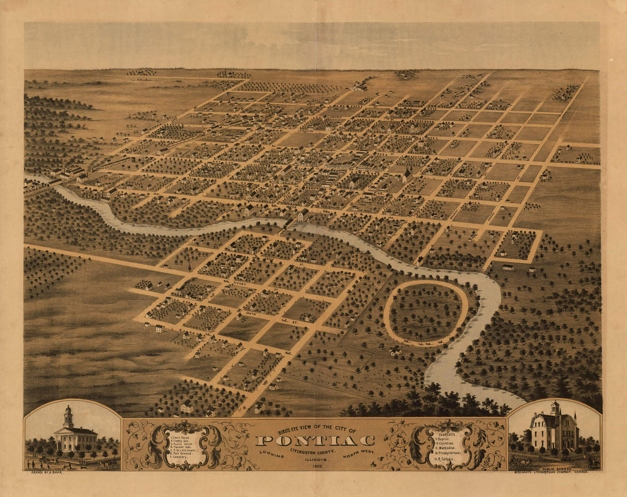 Historic Map - Pontiac, IL - 1869 | World Maps Online