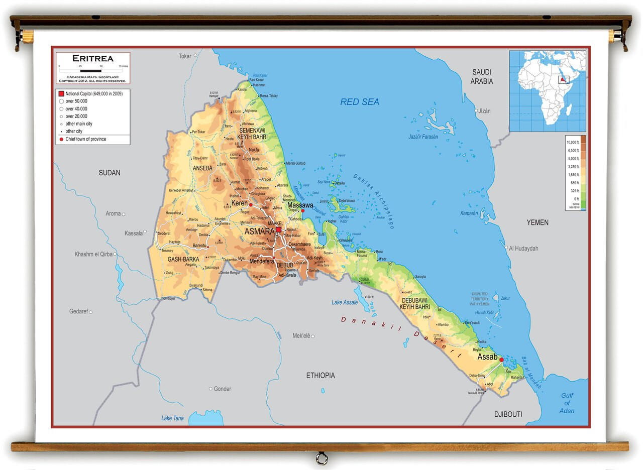 Eritrea Physical Educational Map from Academia Maps | World Maps Online