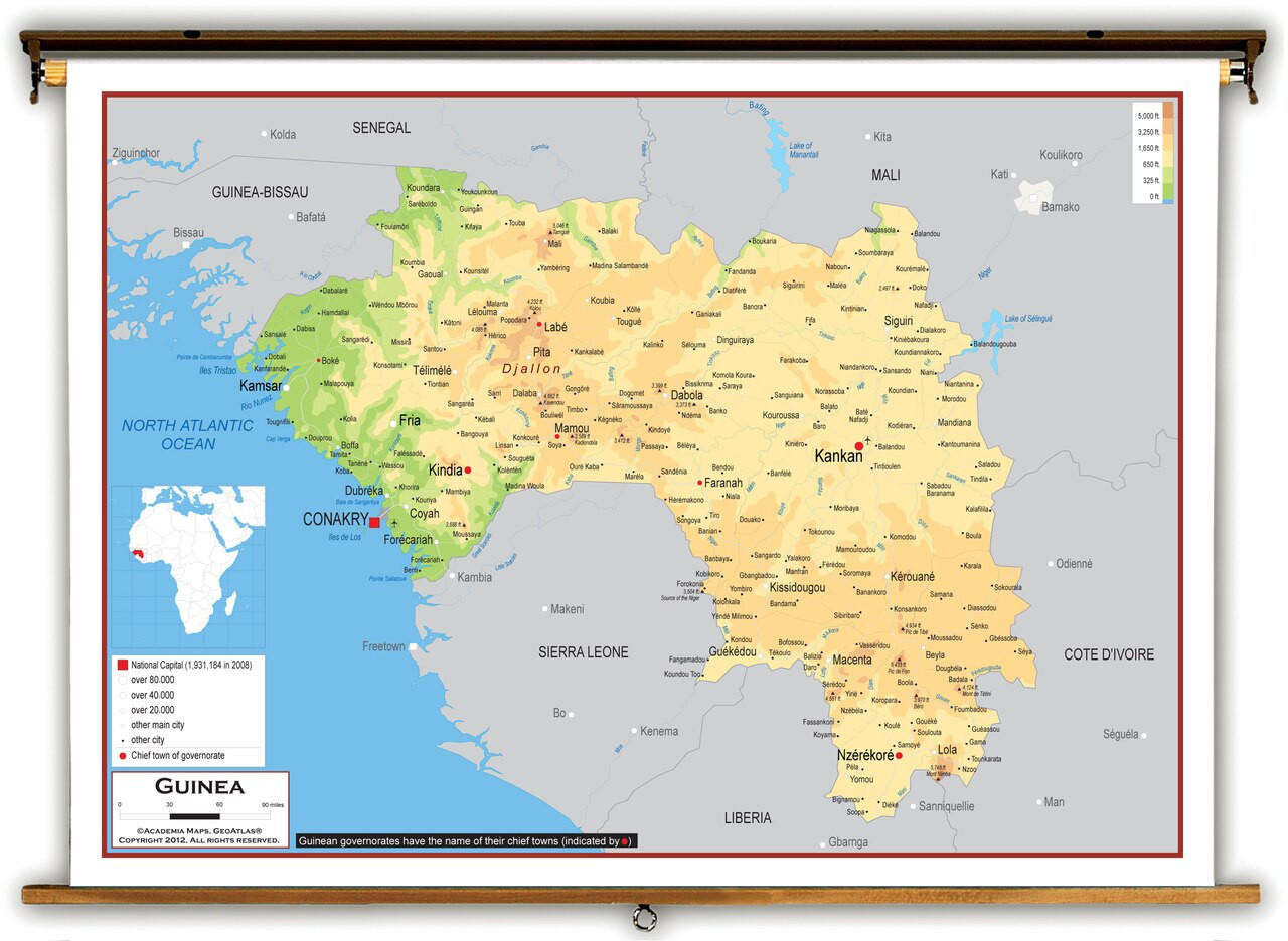 Guinea Physical Educational Map from Academia Maps | World Maps Online
