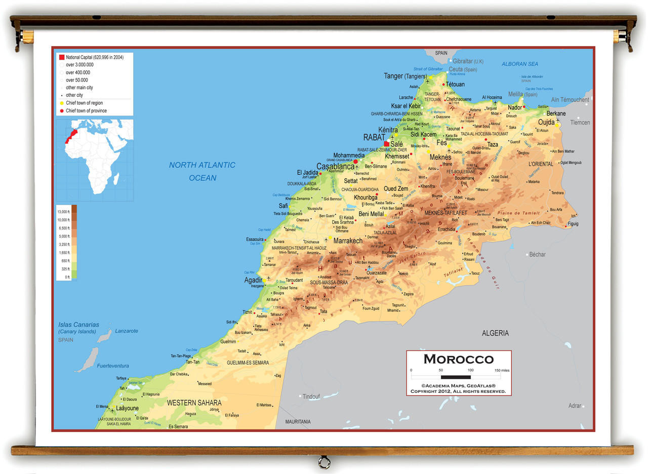 Morocco Physical Educational Map from Academia Maps | World Maps Online