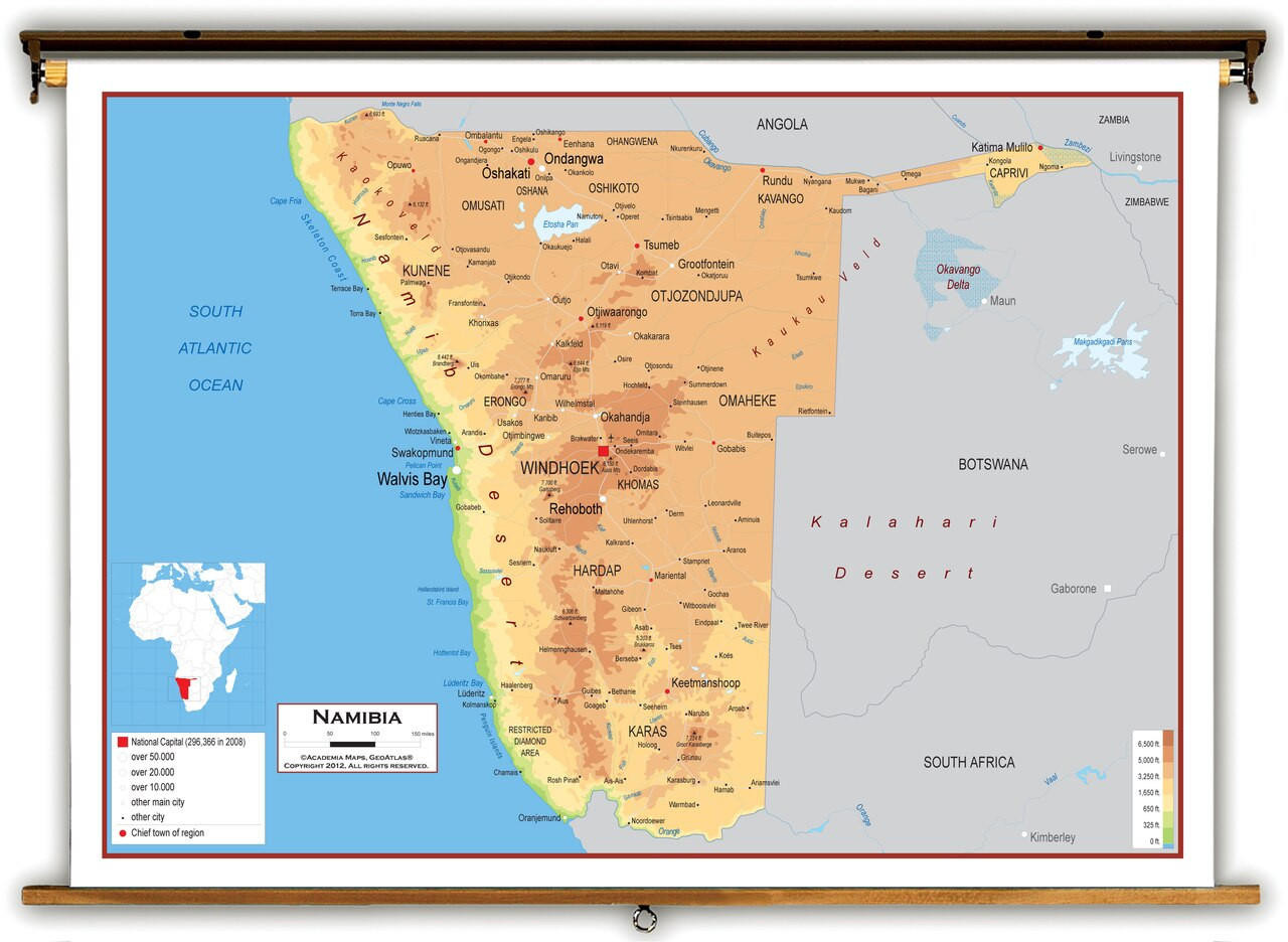 Namibia Physical Educational Map from Academia Maps | World Maps Online